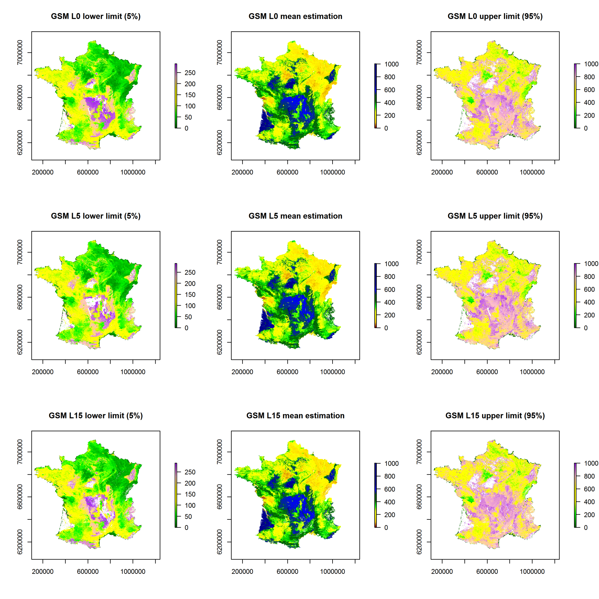 Maps of soil particle size fractions (clay, silt, sand) and coarse ...